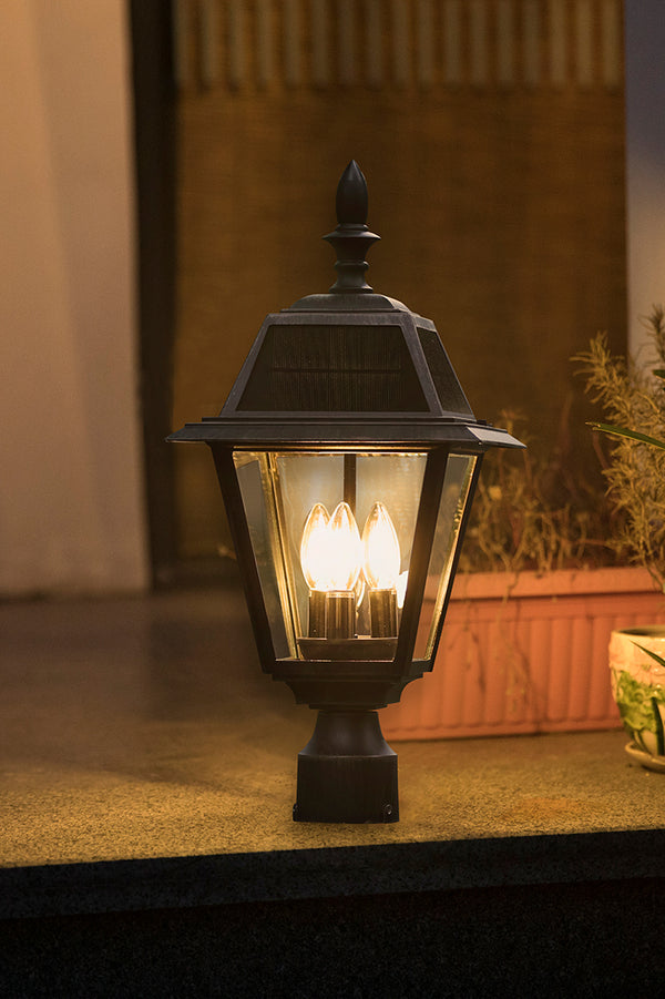 LUTEC Outdoor Solar Post Light with 4 Pcs Glass Dusk to Dawn