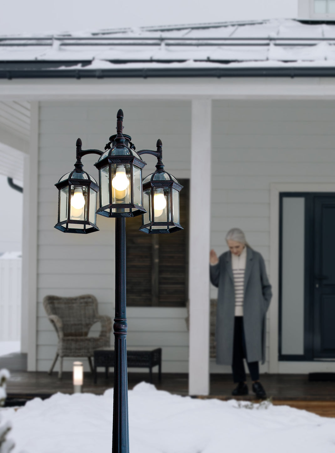 LUTEC-HIGH POST 3-Head LED Outdoor Hard Wired Street Light